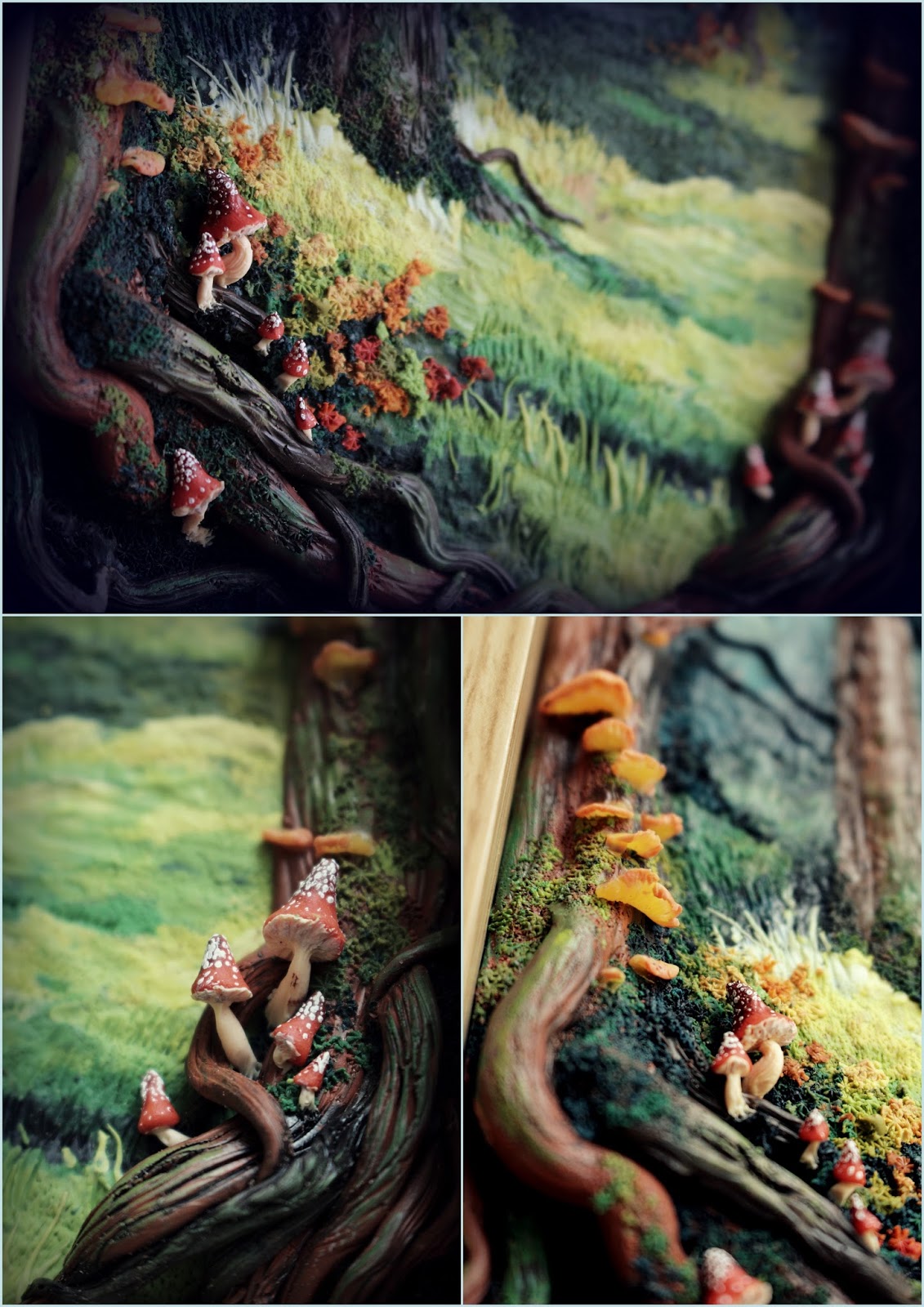 Artistic Variations: Las muchomorów / Toadstool forest polymer clay picture