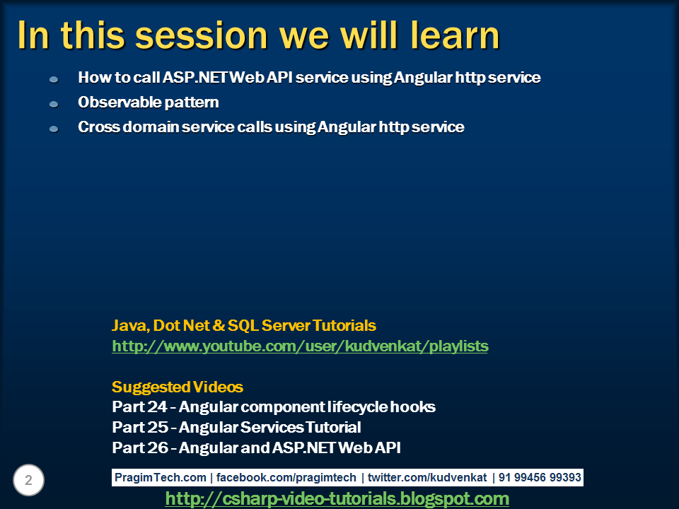 Sql server, .net and c# video tutorial: Angular 2 http service tutorial