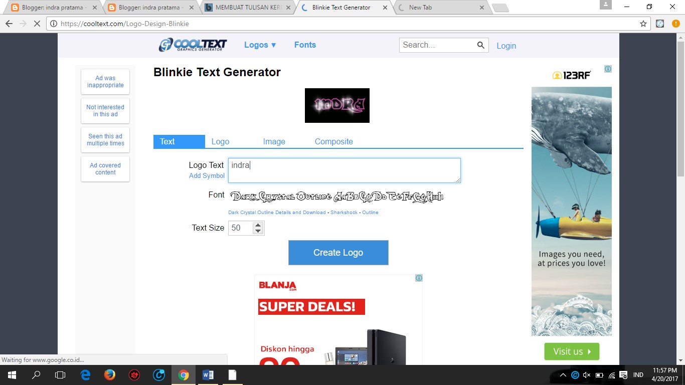 Cara Membuat Tulisan Keren Menggunakan CoolText | indra pratama