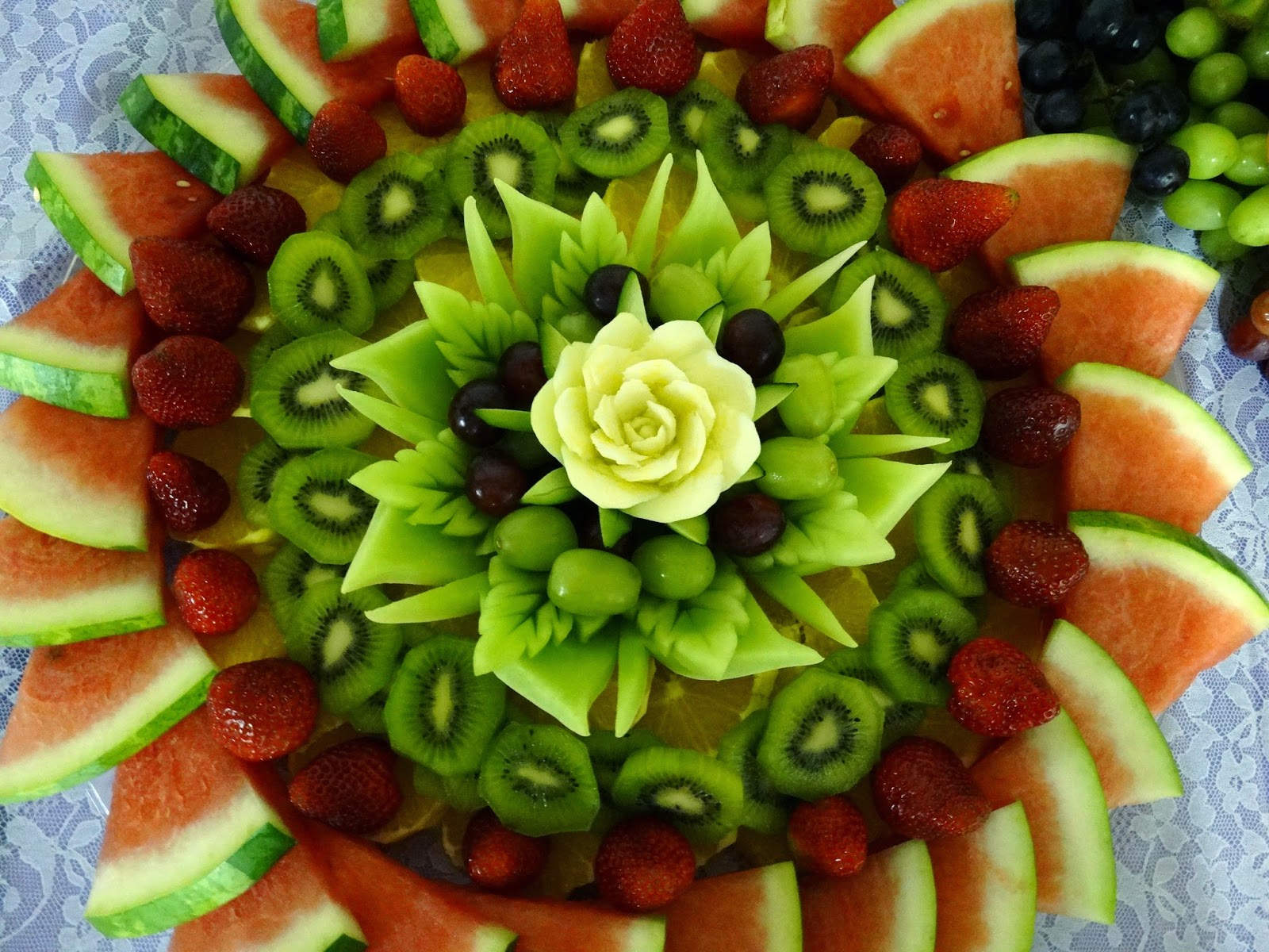 Fruit Art Arrangements: My carved fruit centerpiece for a wedding.
