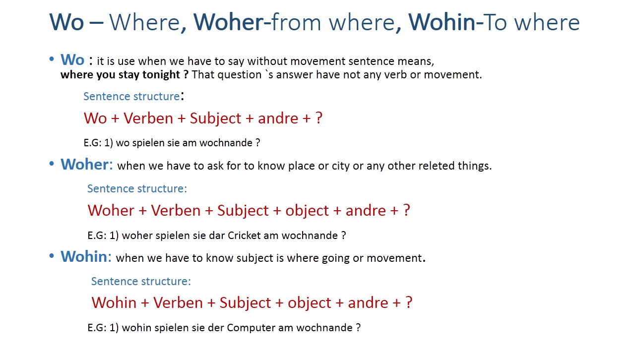 Learn German Easy: Wo ,Woher, Wohin (Where, from where, to where)