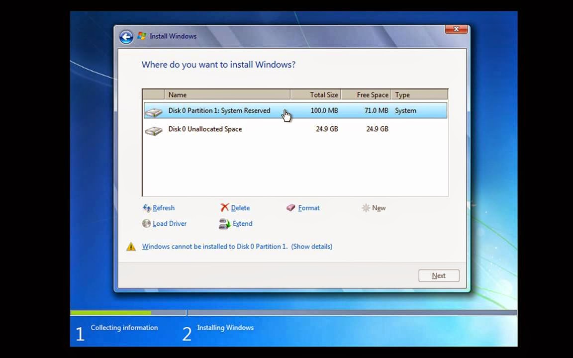 Error Install Windows 7 : "Setup was unable to create a new system ...
