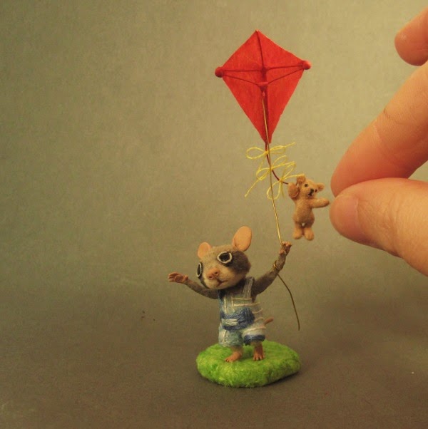 Aleah Klay Studio: Miniature kite flying mouse w/ teddy bear dollhouse ...
