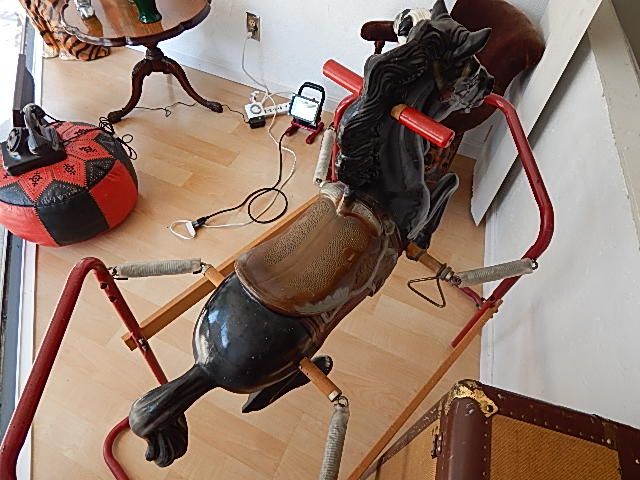 13909 Antiques: Vintage Black Beauty Rocking Horse with Sound