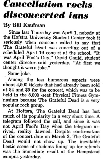 Lost Live Dead: April 17, 1971, Dillon Gym, Princeton University ...