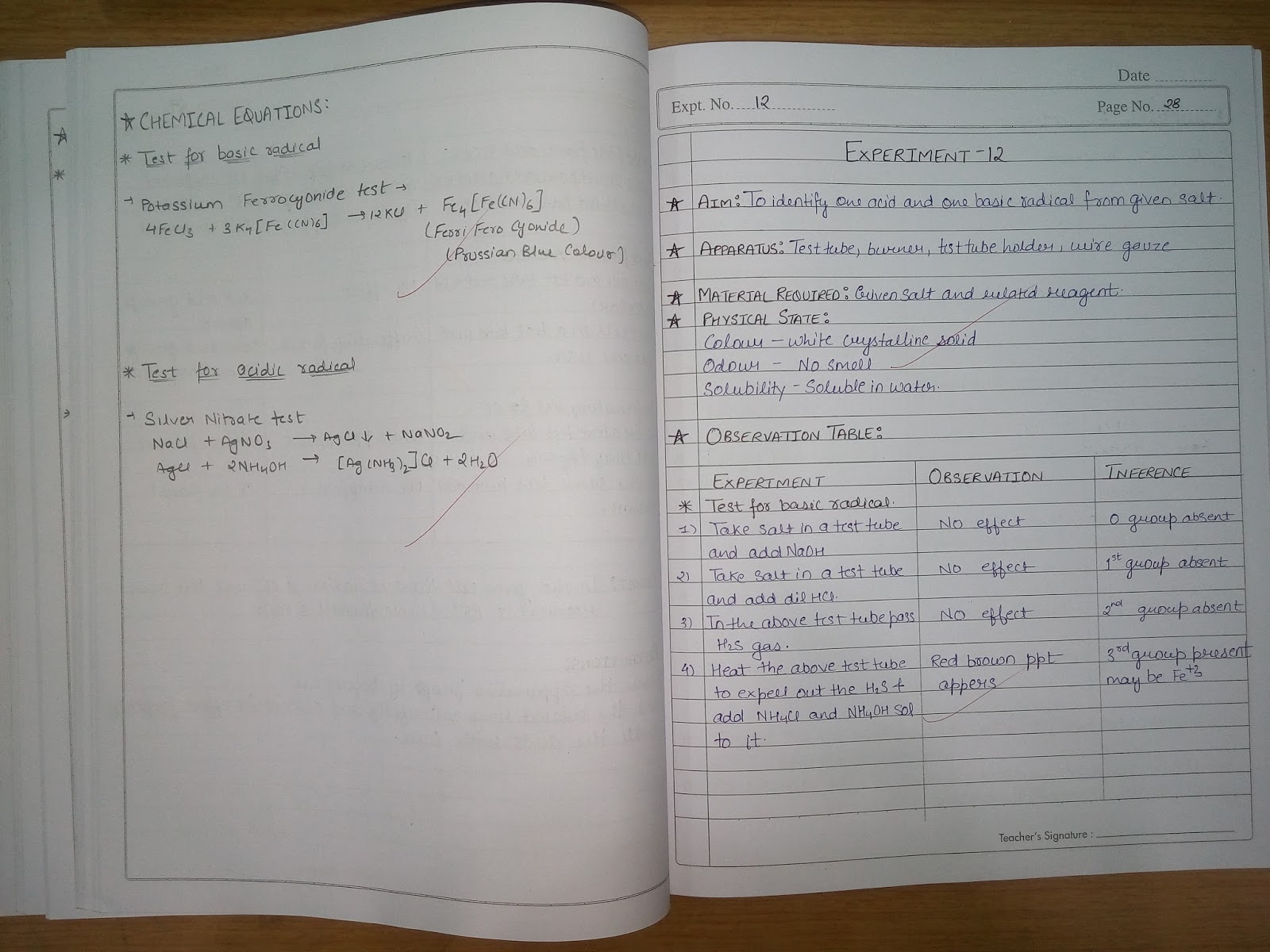 To Detect One Acid And One Basic Radical Salt Experiment : FeCl3 ...