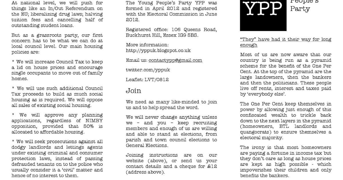 Young People's Party (UK): Our first leaflet