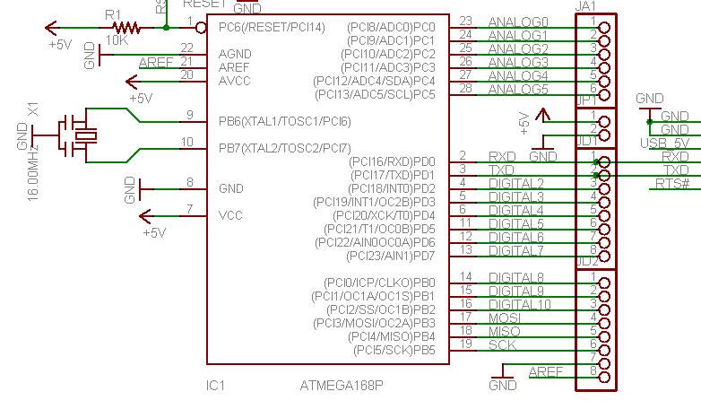 Maparea pinilor la Atmega168 cu Arduino board
