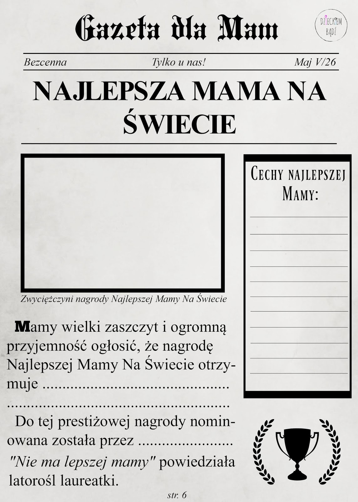 Strona z gazety - prezent na Dzień Mamy DO DRUKU