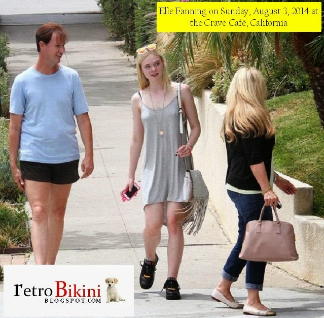 Retro Bikini: Elle Fanning is an earth angel in a Grey Summer Dress ...