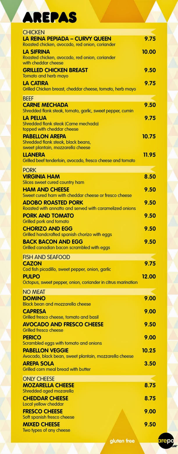 arepa café: NEW MENU