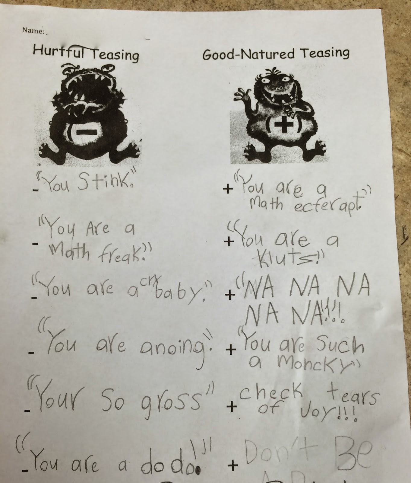 Ms. Sepp's Counselor Corner: Tease Monster