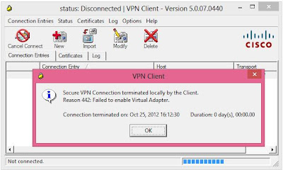 Windows 8: CISCO VPN Error 442 in Windows 8