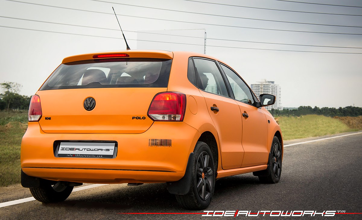 VW Polo Matte Orange Wrap with Gloss Black Roof | IDE Autoworks