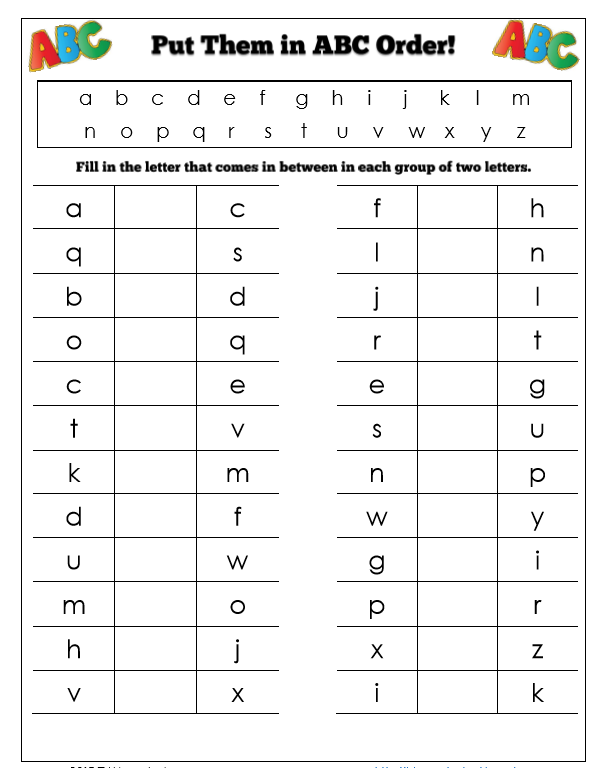 ABC Order Practice W Letters TJ Homeschooling