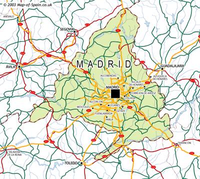 Madrid Tourism Map Area | Map of Spain Tourism Region and Topography