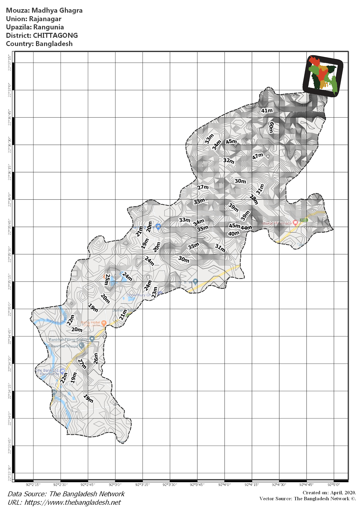 Map of Madhya Ghagra Mouza, Rangunia, Chittagong