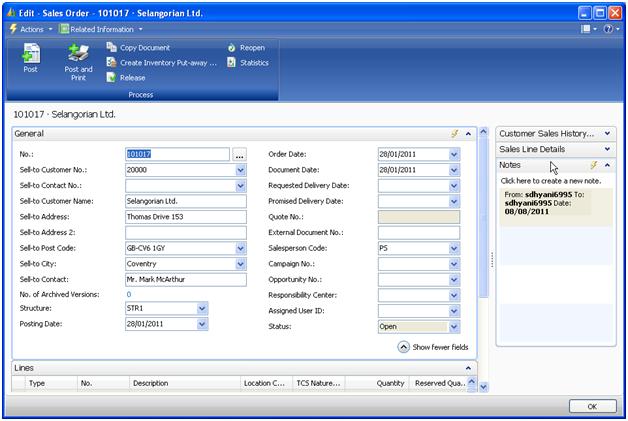 Note’s in Navision 2009 RTC