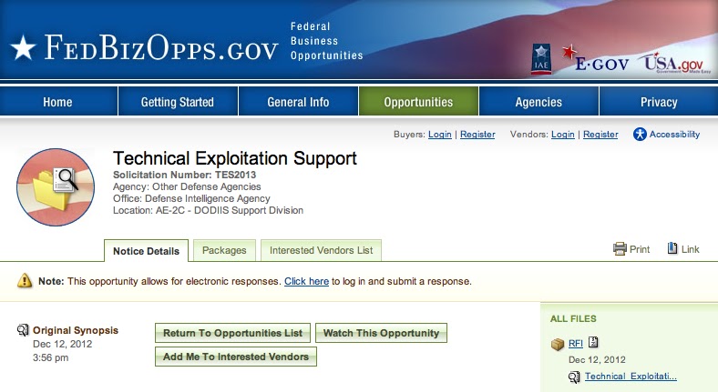 Document Exploitation: DIA's New RFI for "Technical Exploitation Support"