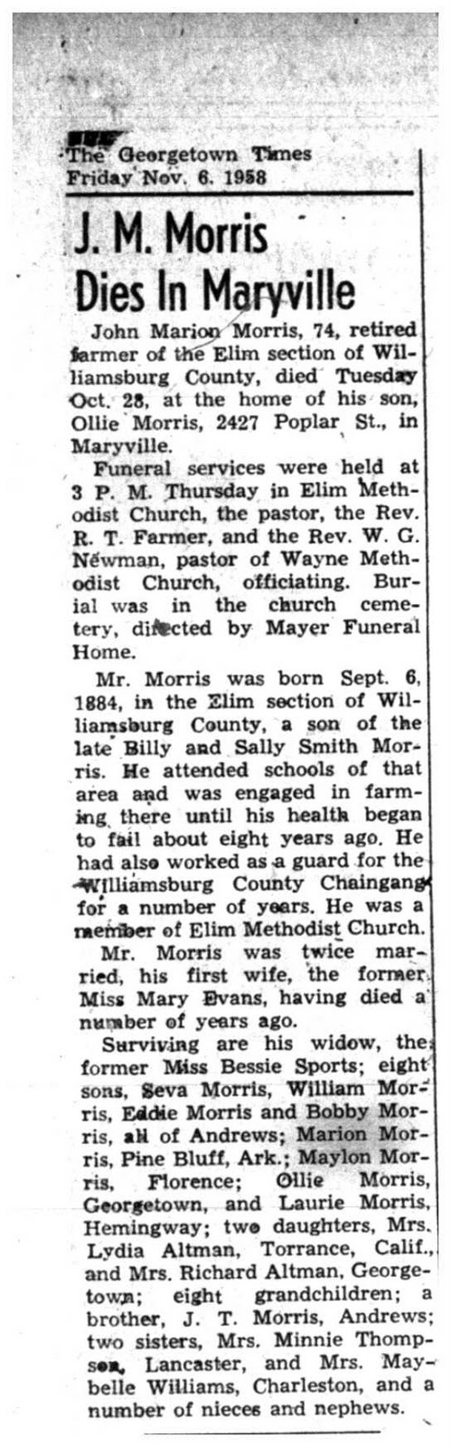 Tess's Tree: Obituary of John Marion Morris