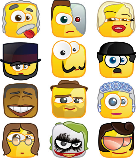 Quality Graphic Resources: 12 Square emoticons - Persons