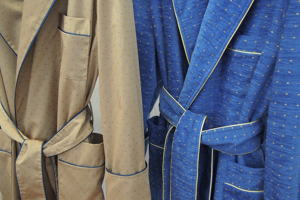 Men's Gold and Blue Silk Dressing Gown