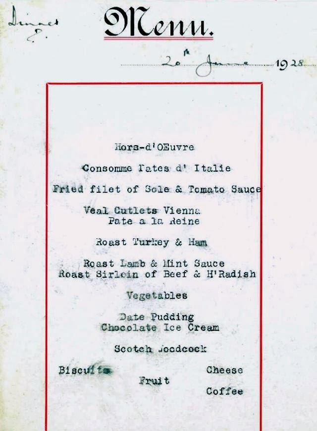 Our Rhodesian Heritage: The Victoria Falls Hotel Menu - January 20, 1928