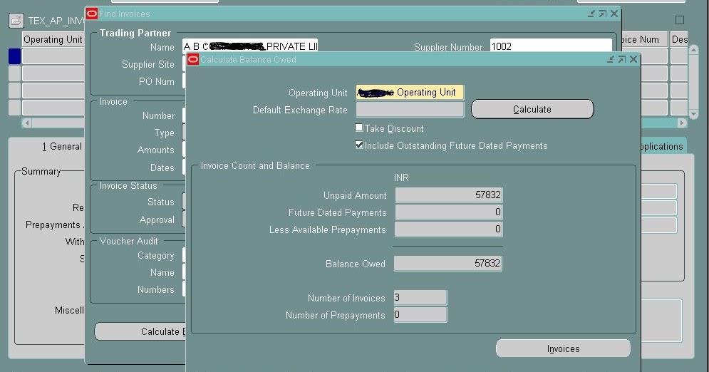 Oracle EBS (ERP): Query of Calculate Balance Owed Oracle Payables
