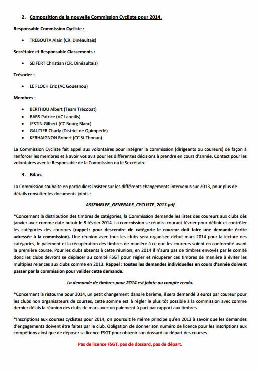 Club Cycliste Bourg-Blanc (FFC - FSGT): Compte rendu de l'AG FSGT 2013 ...