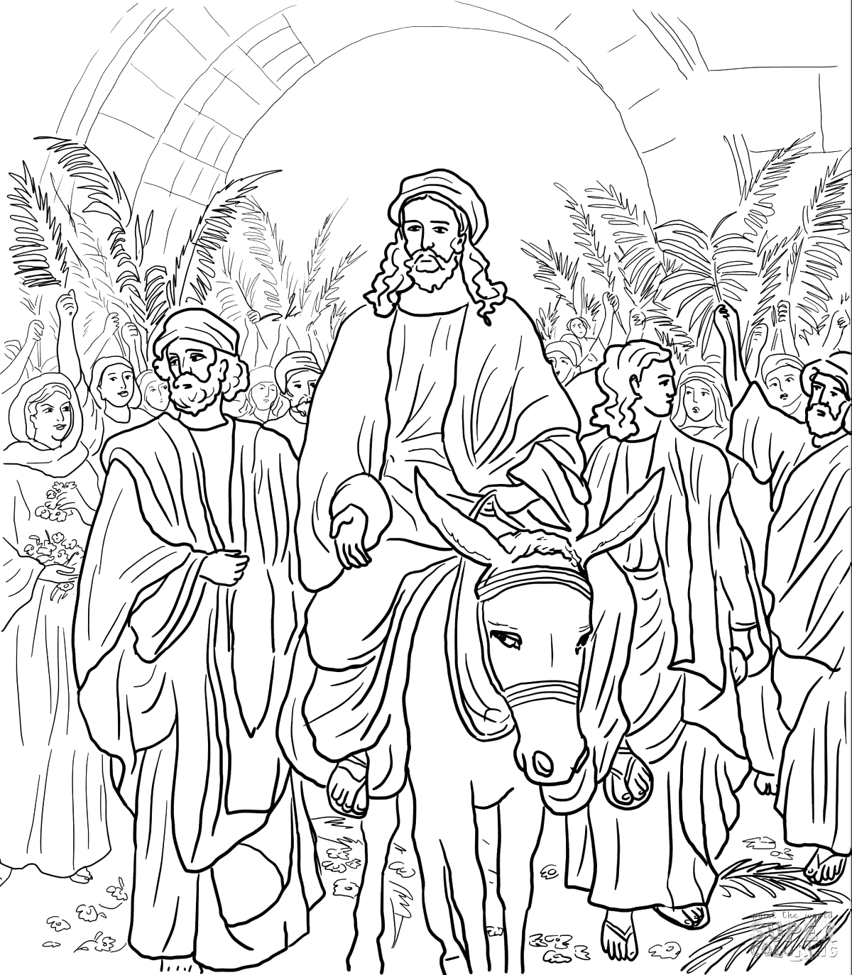 pentru creștini: Intrarea Domnului Isus în Ierusalim - desene de colorat