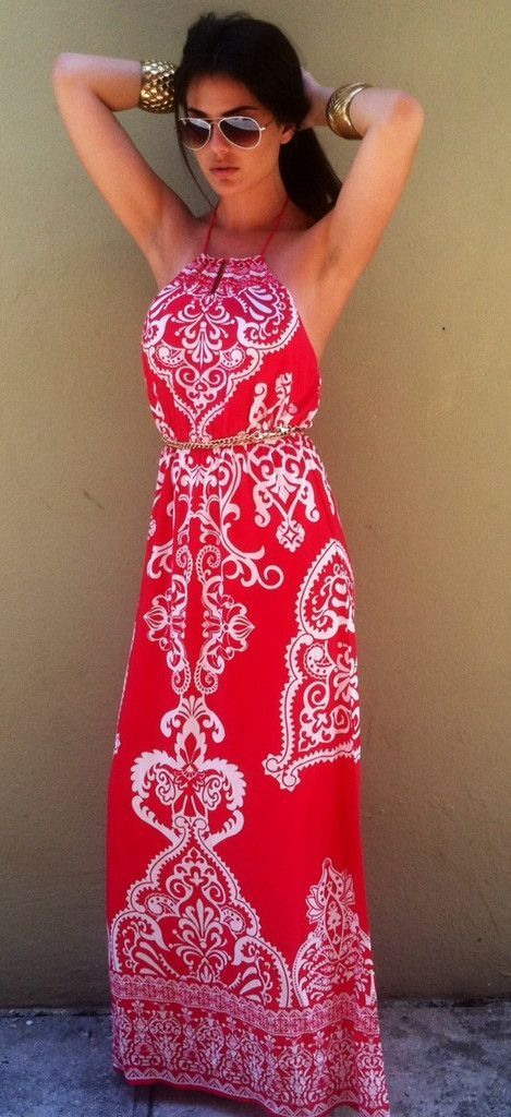 Summer look | Red and white patterned maxi dress | Luvtolook | Virtual ...
