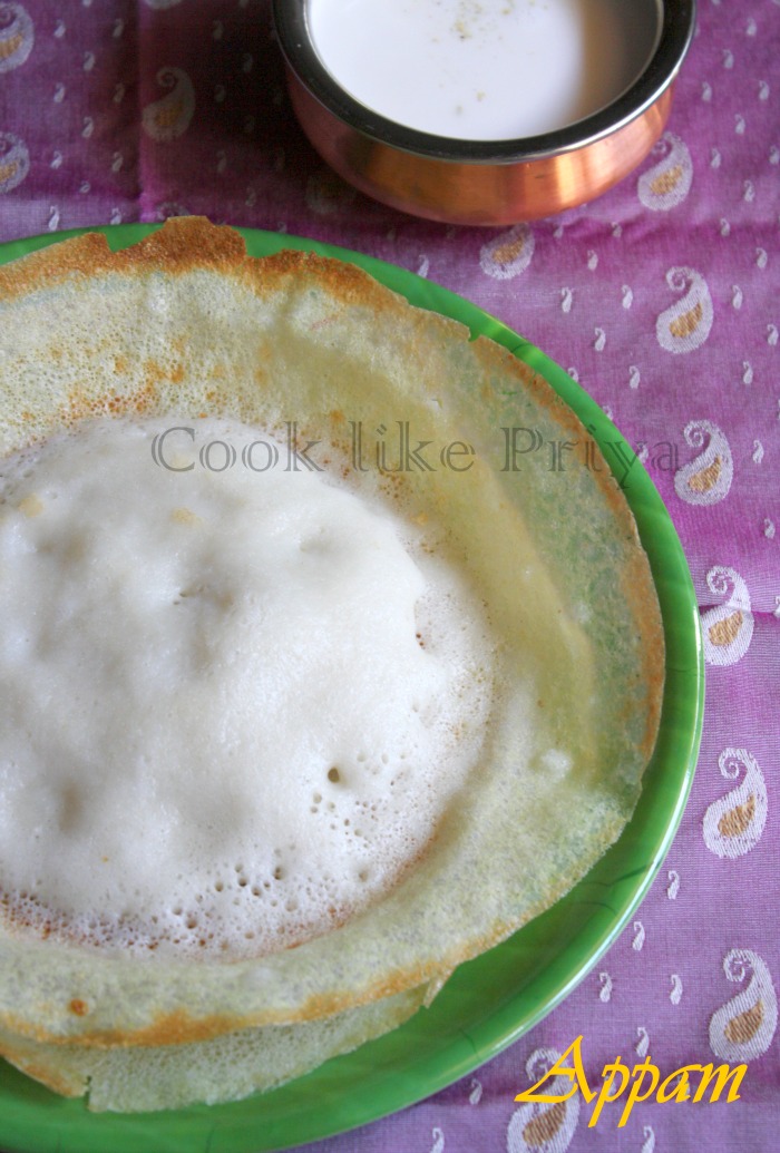 Cook like Priya: Appam Recipe (without yeast) | Appam and Thengai Pal ...