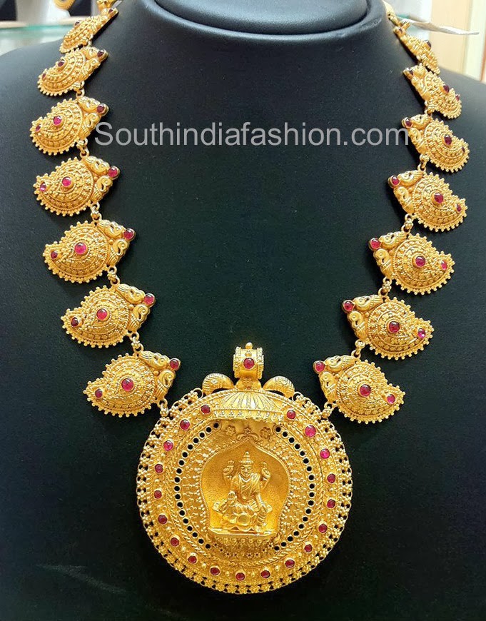Mango Necklace with Lakshmi Pendant - Indian Jewellery Designs
