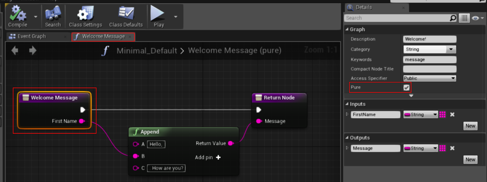 I touchs: Unreal: Level Blueprint > Function