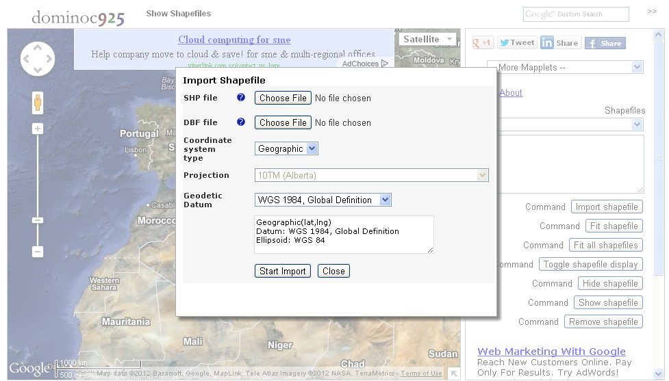 dominoc925: Display Shapefiles on Google Maps with this Google Mapplet