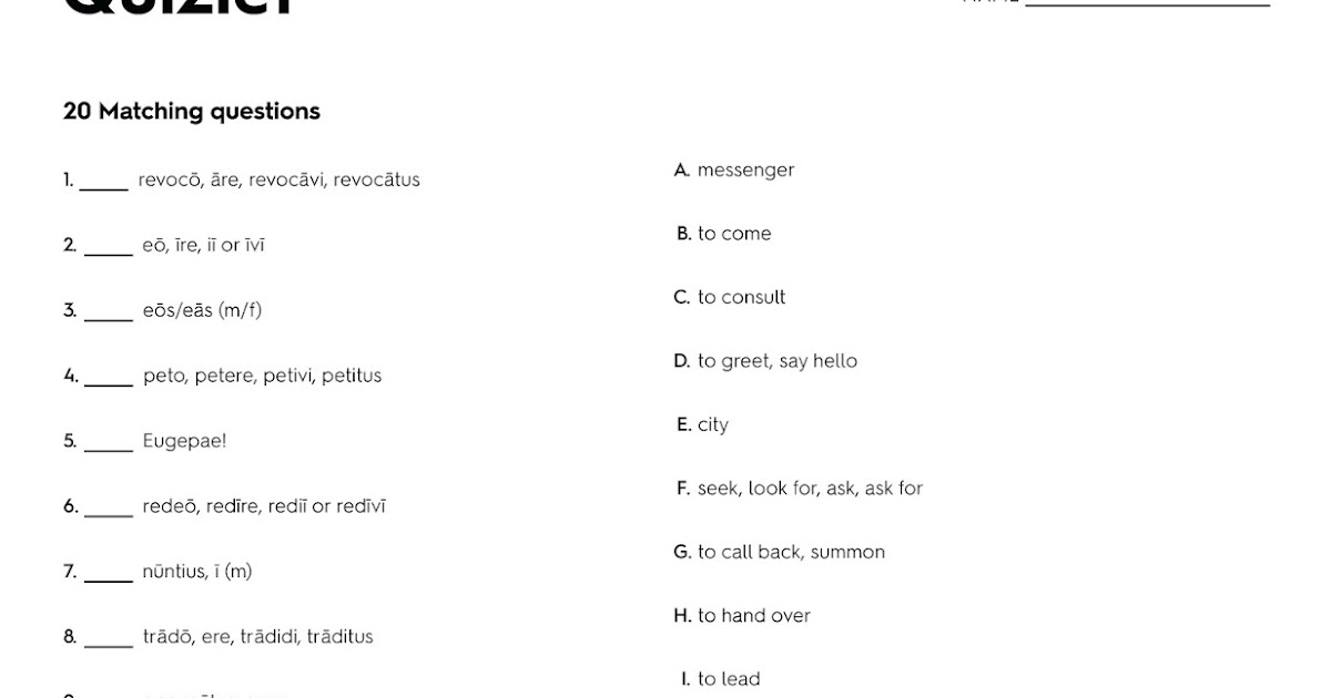 Vocabulary Quiz for Chapter 7 Ecce Romani
