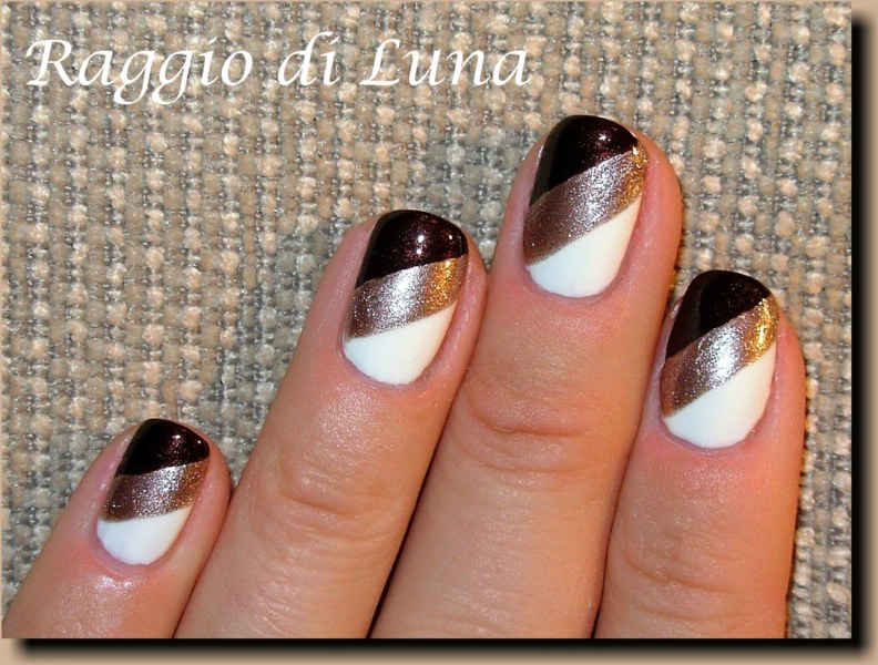 Raggio di Luna Nails: Diagonal manicure: white & beige chrome & pearly ...