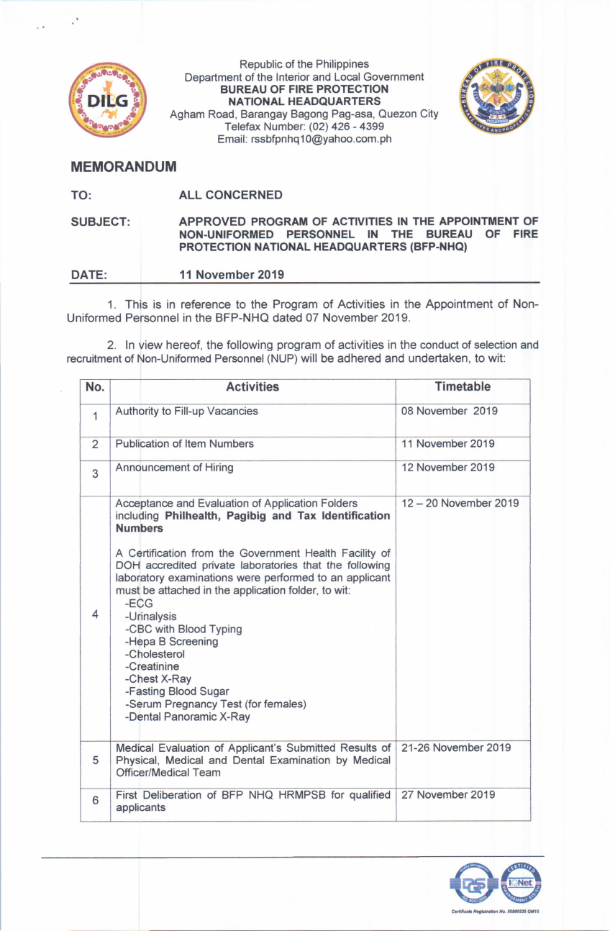 Civil Service Exam PH: BFP Recruitment: Non-Unifromed Personnel (NUP ...