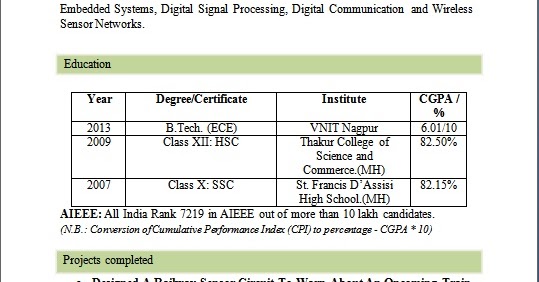 Simple ECE Fresher Resume Sample Format in Word