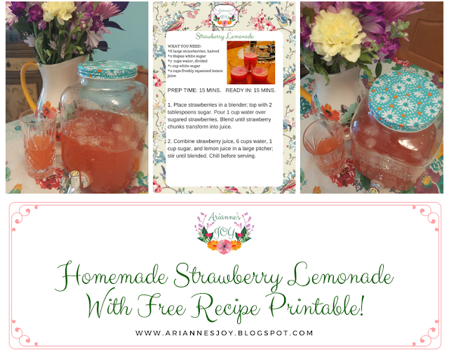 Arianne's Joys: Homemade Strawberry Lemonade With Free Recipe Printable!