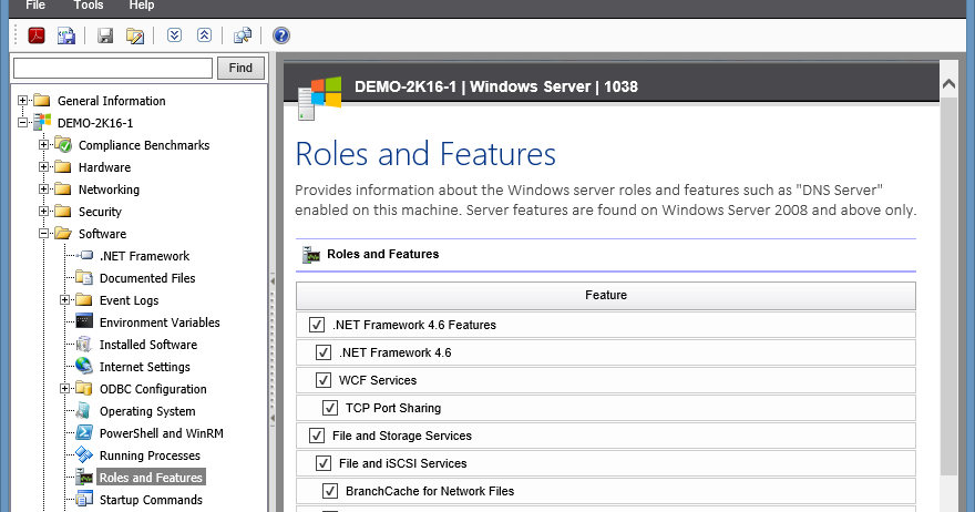 Document Windows Server Roles and Features