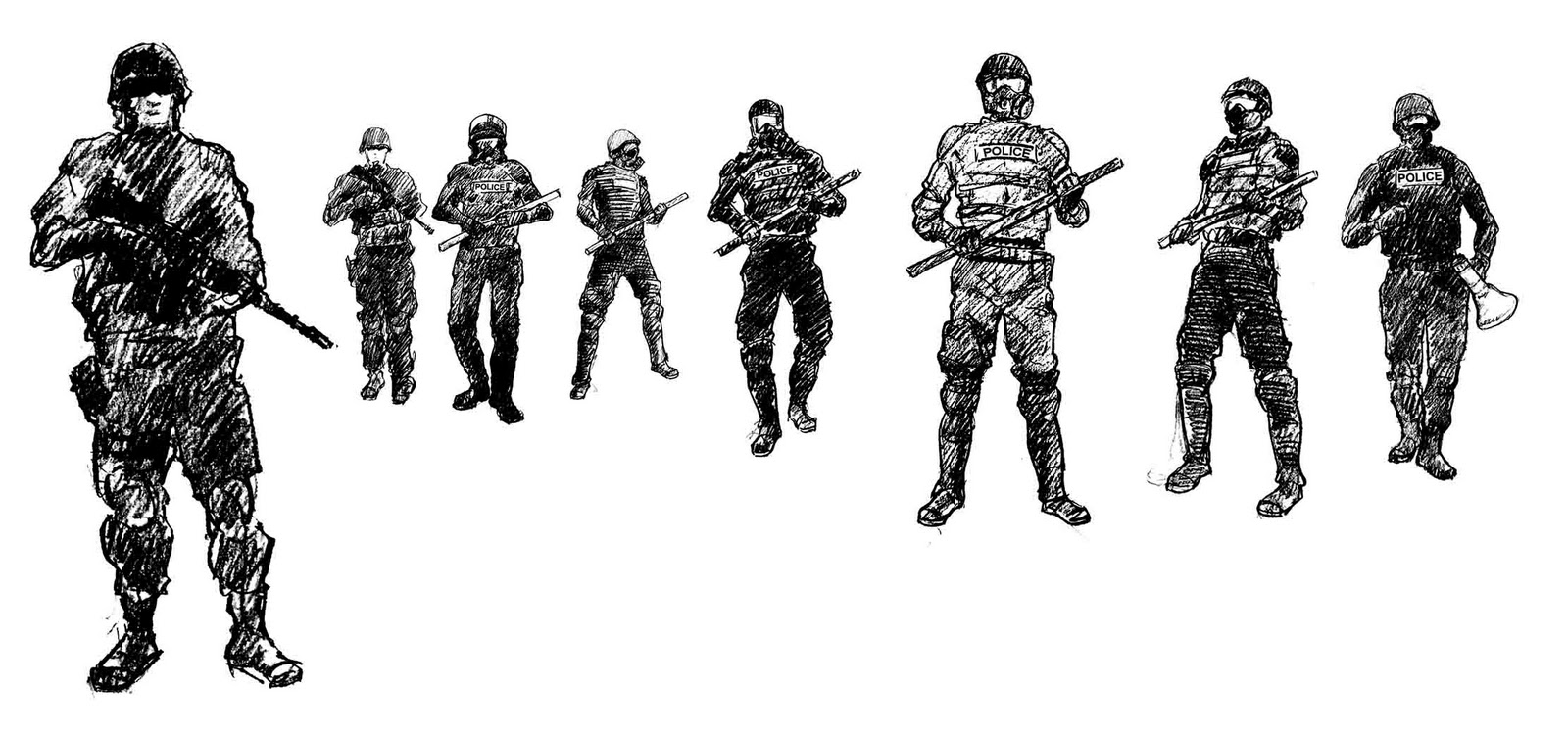 Maxim Grunin Drawing & Painting: Riot Police And Military - Figure ...