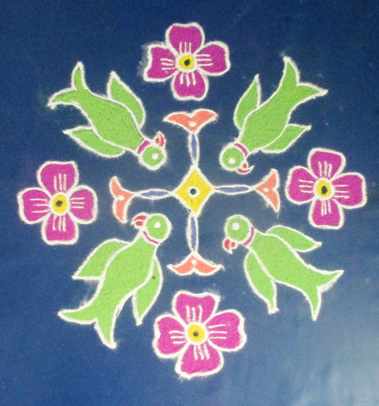 Free hand kolam | Parrot & flower designs