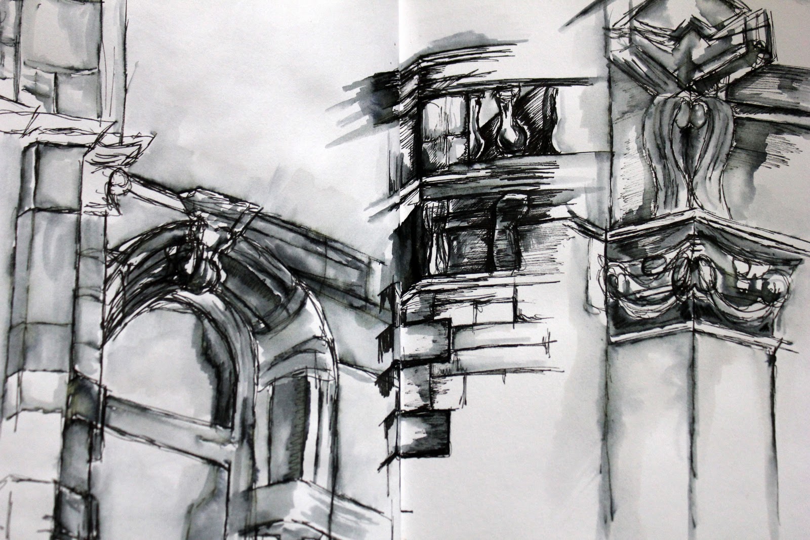 1084682085: Architecture Sketchbook 2. Fineliner and Water. October 2011.