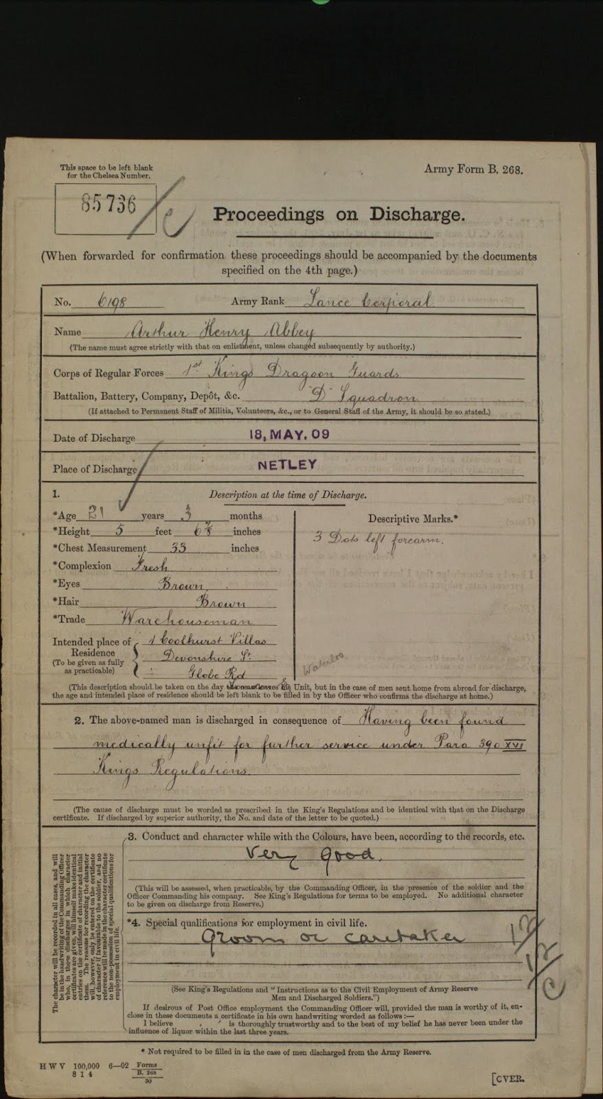 Army Forms & Attestations: Army Form B.268 - Proceedings on Discharge