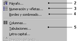 Gestor de archivos de texto: Comandos de formato de Word