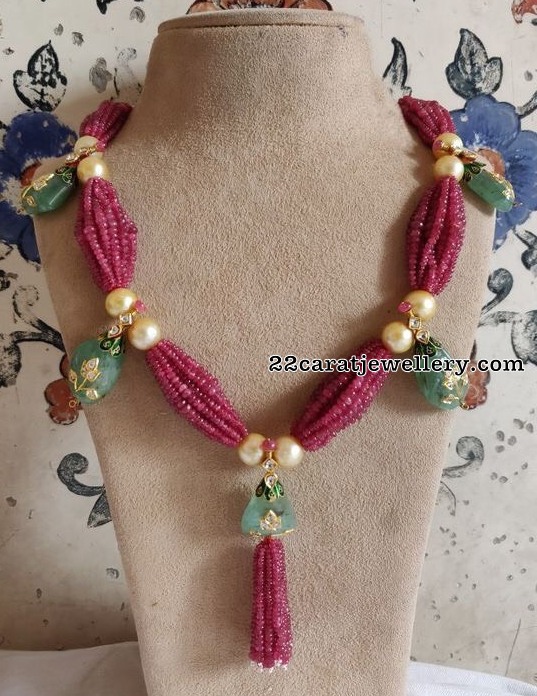 Ruby Beads Emerald Drops Set - Jewellery Designs