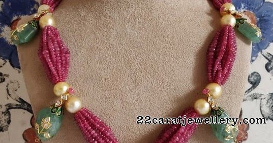 Ruby Beads Emerald Drops Set - Jewellery Designs