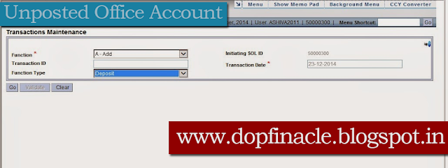 Office Account Overview in DOP Finacle