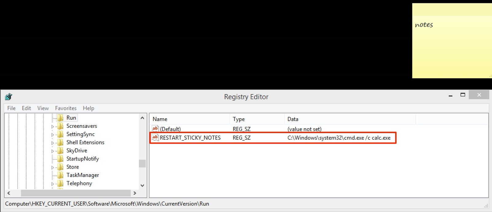 H4wkst3r Persistence With Sticky Notes Registry Value